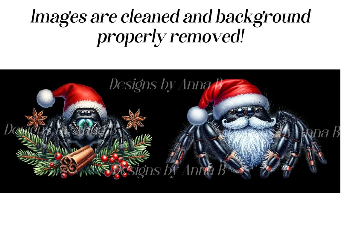 Christmas Jumping Spider Clipart: Watercolor Holiday PNG Graphics ...