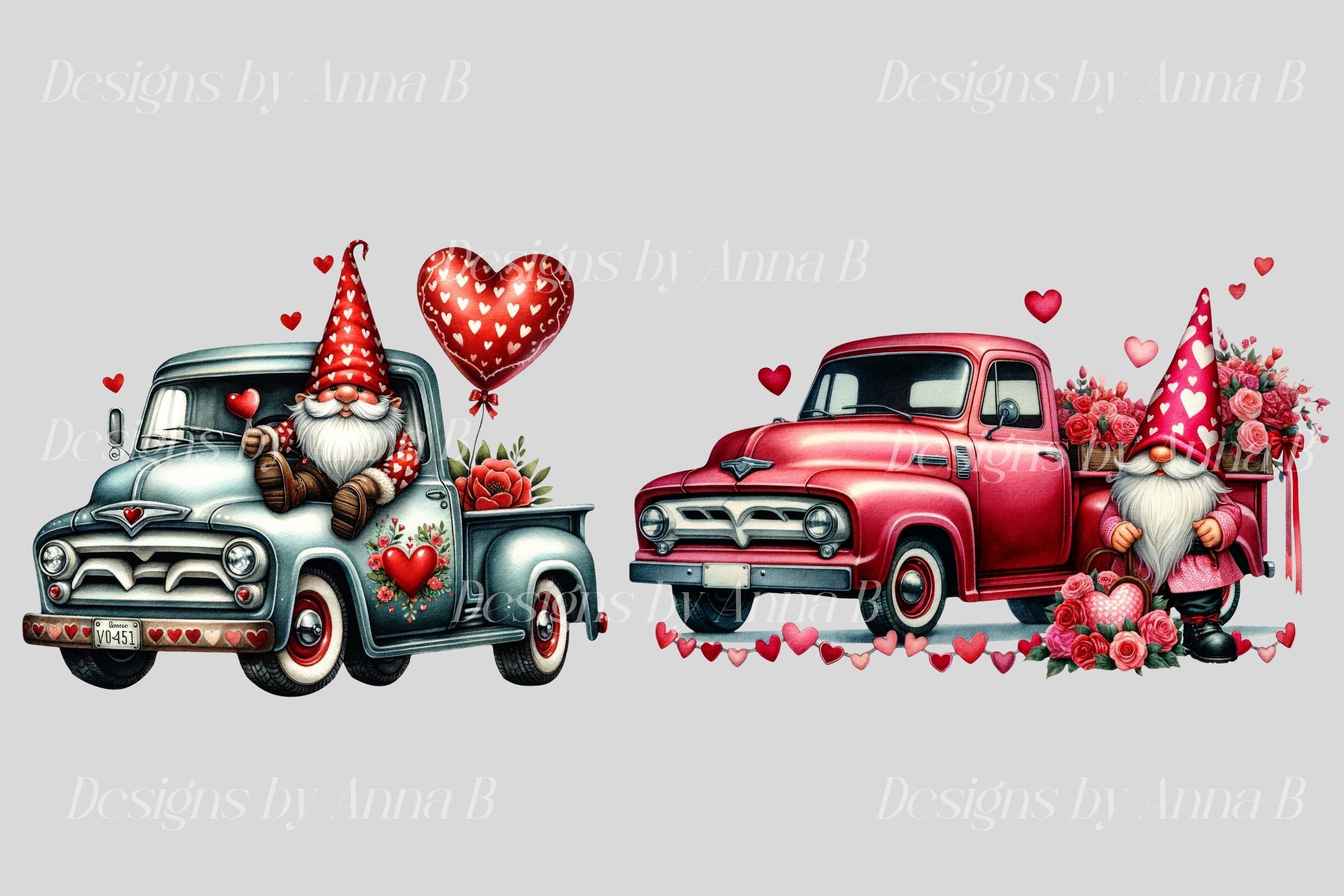 Valentine Gnome Truck Clipart: Watercolor PNG (digital Download) - Etsy