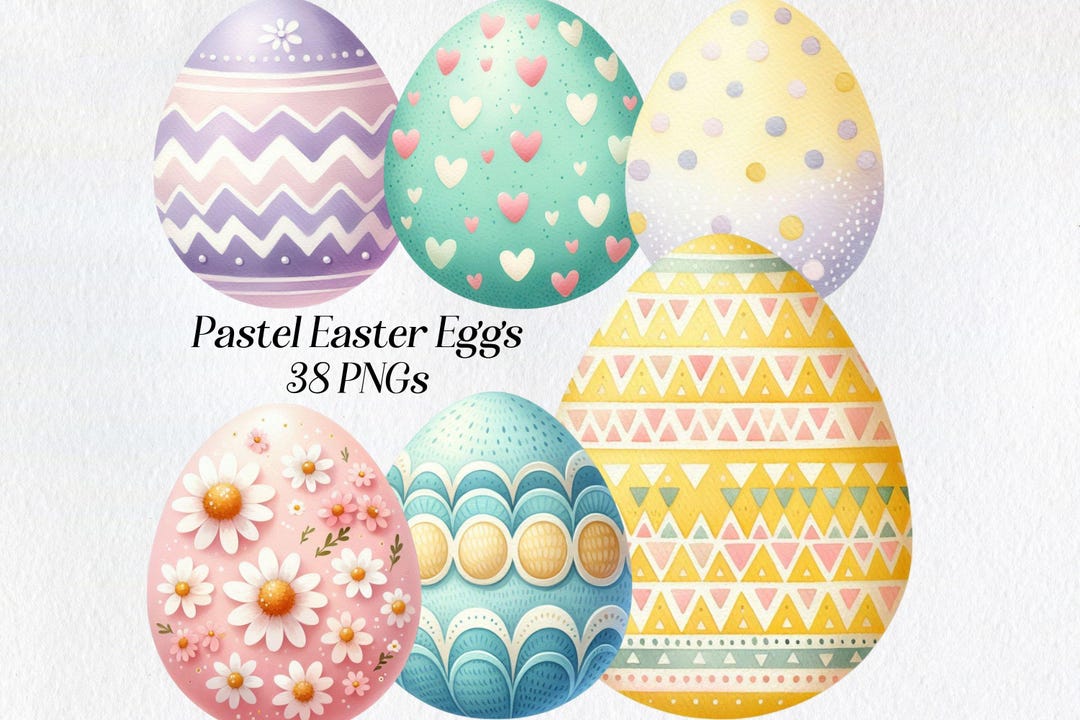 Watercolor Easter Egg Clipart: 38 Pastel PNG Graphics (digital Download ...