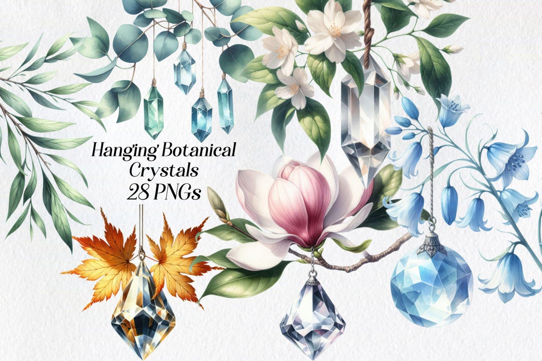 Botanical Crystal Clipart: Boho Nature PNG Set (28 Files) - Etsy