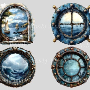 Sea Window Clipart: Nautical Ocean View PNG Graphics (digital Download ...