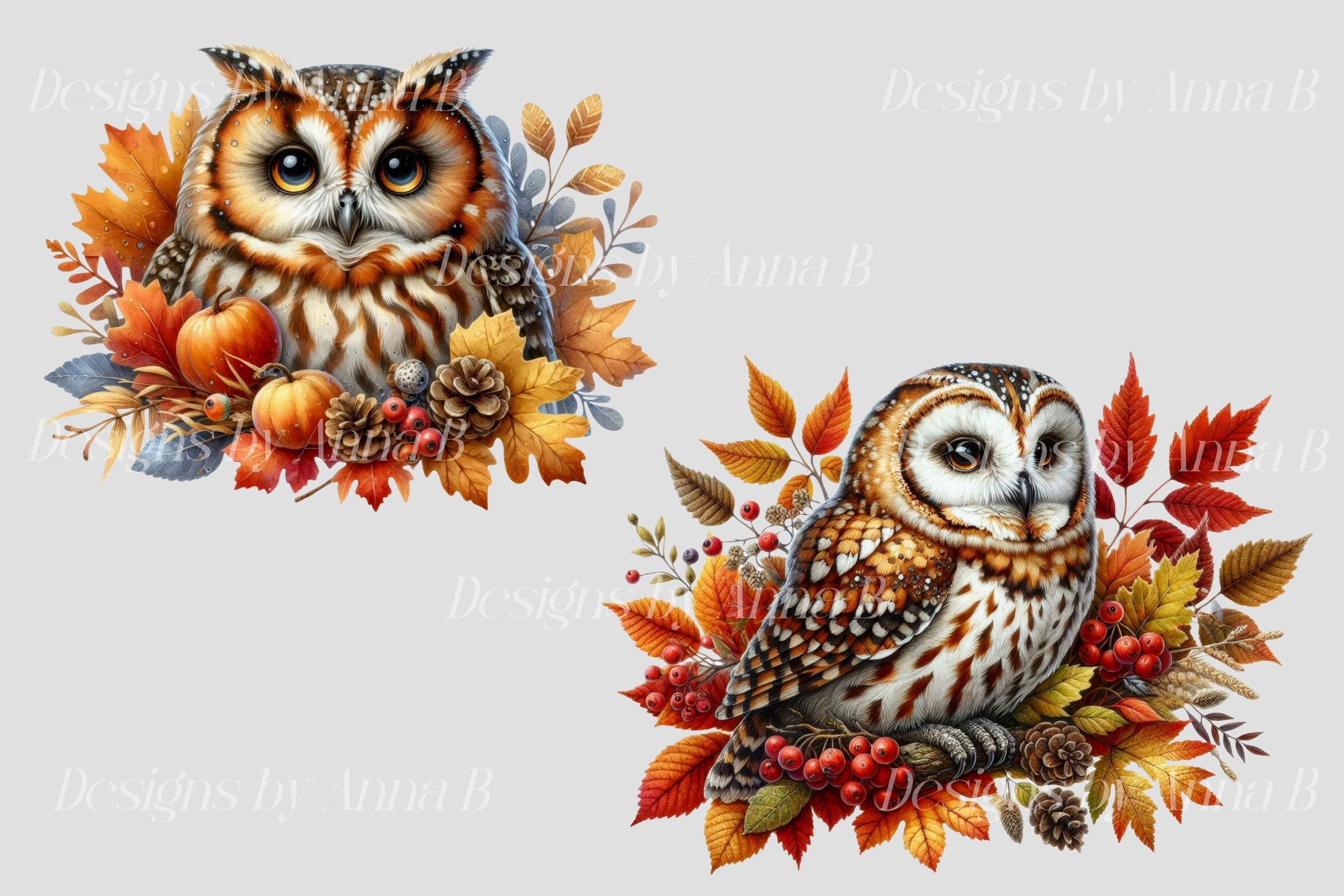 Autumn Owl Watercolor Clipart: Fall PNG Images (digital Download) - Etsy
