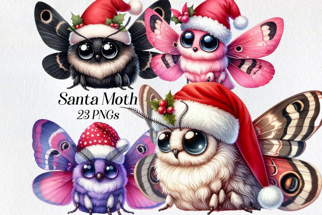 Watercolor Christmas Moth Clipart: Festive Santa PNG Graphics (digital ...