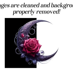 Gothic Crescent Clipart: Watercolor Moon & Red Roses (PNG Digital ...