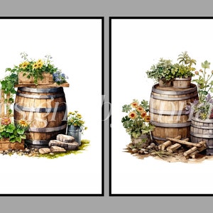 Watercolor Garden Barrels Clipart, 10 High Quality JPEG and PNG Files ...