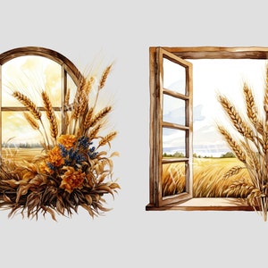 Watercolor Window Wheat Clipart: Harvest Bakery Decor (PNG Files) - Etsy