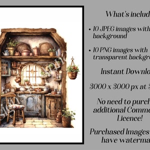 Watercolor Rustic Kitchen Clipart, 10 High Quality JPEG and PNG Files ...