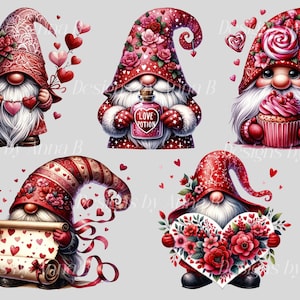 Watercolor Valentines Gnomes Clipart, 25 High Quality PNG Files, Gnome ...