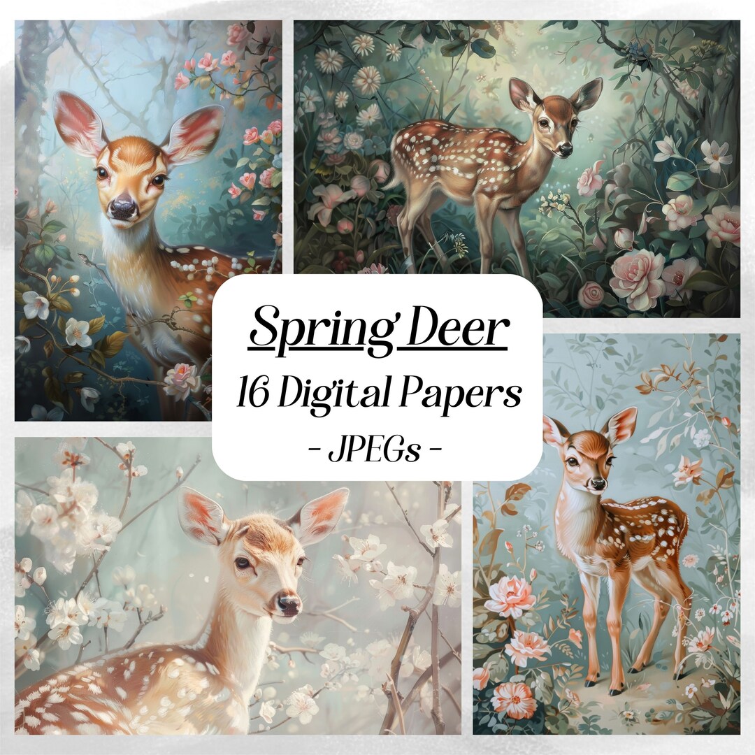 Spring Deer Digital Paper: Watercolor Woodland Scrapbook (digital ...