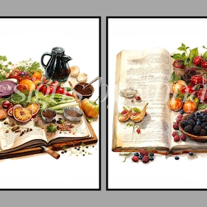 Watercolor Recipe Book Clipart: Kitchen Food Art (JPEG, PNG) - Etsy