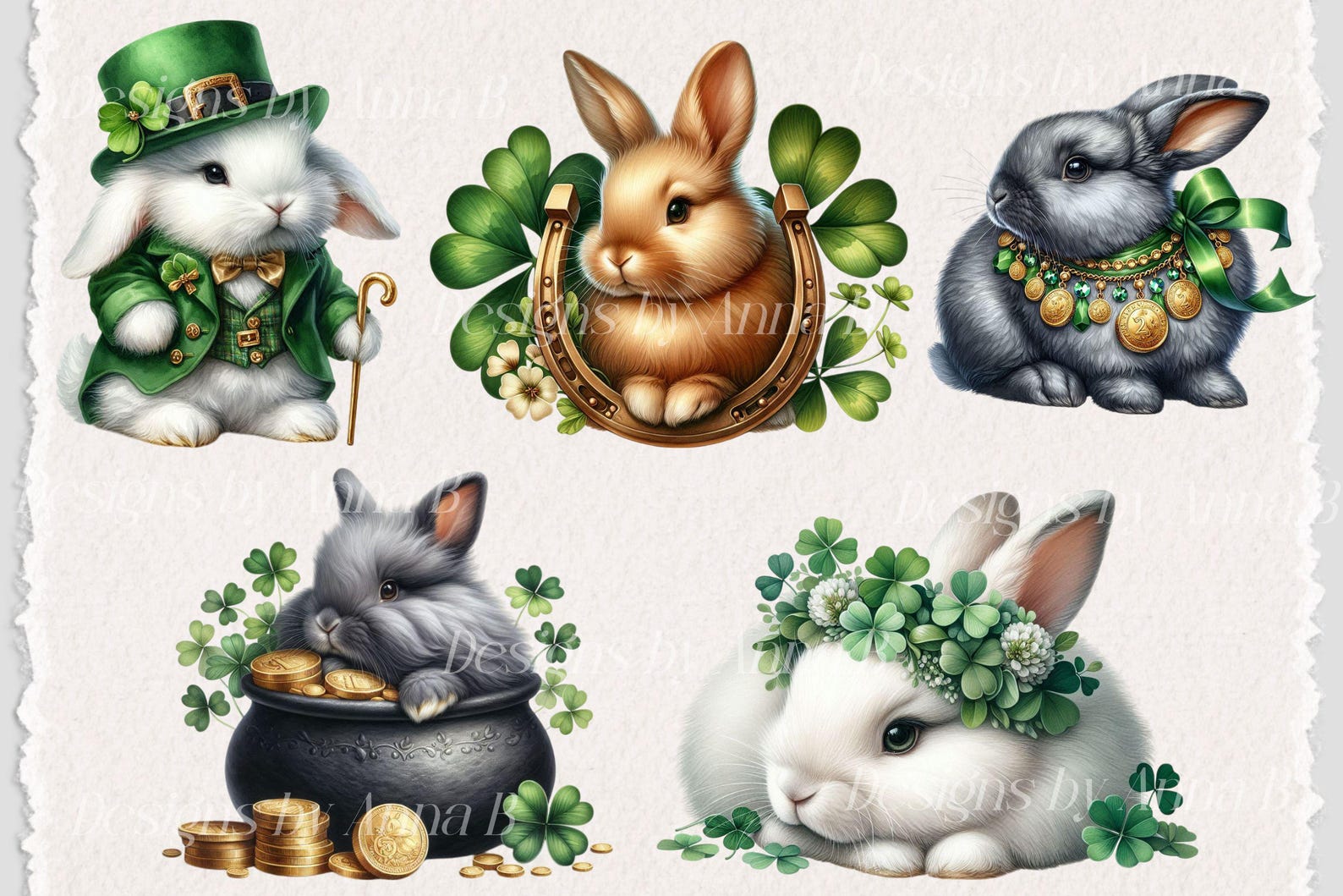 St Patricks Day Bunny Clipart, Irish Holiday PNG (digital Download) - Etsy