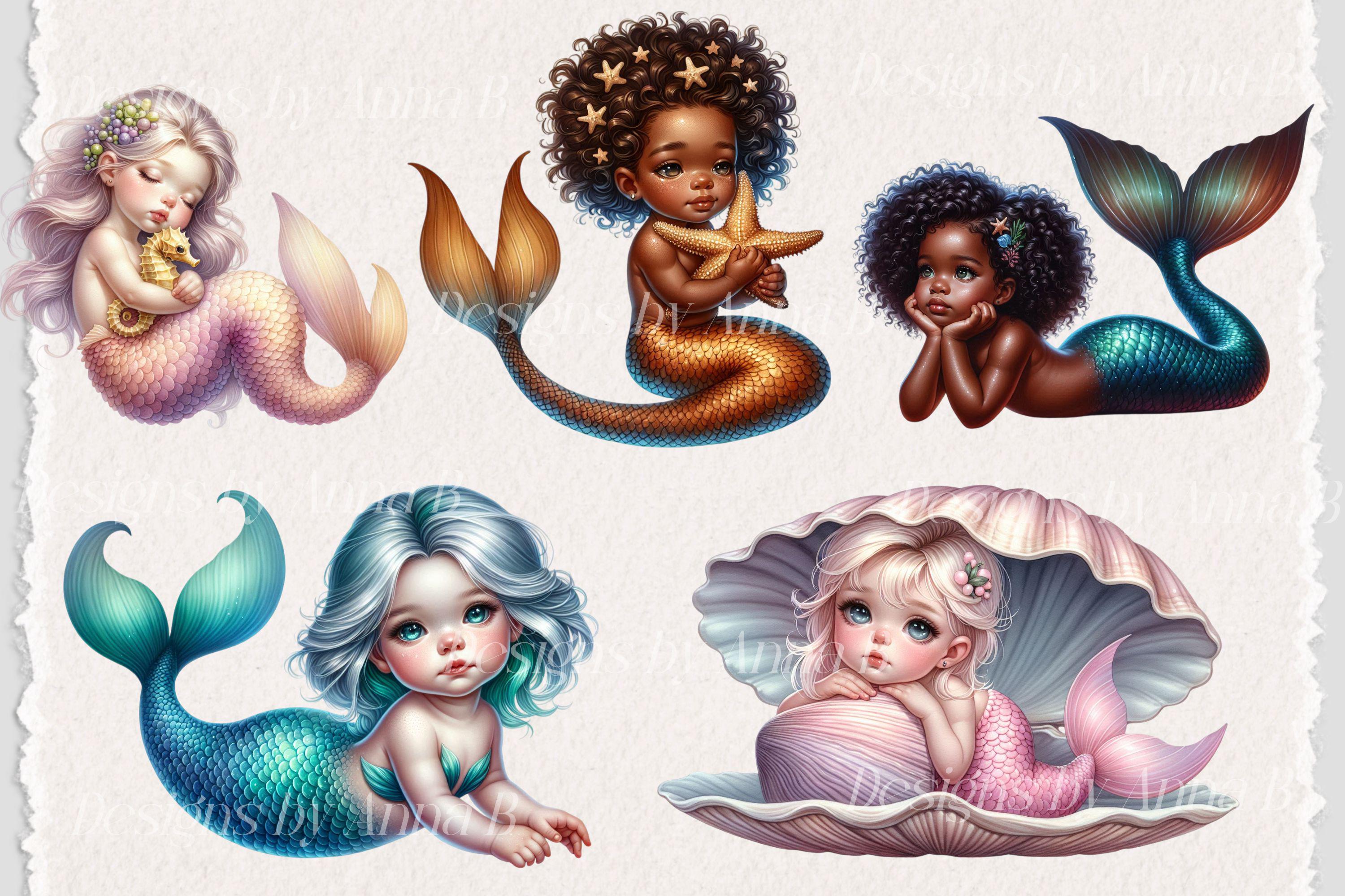 Watercolor Baby Mermaid Clipart, Nursery Art PNG (digital Download) - Etsy