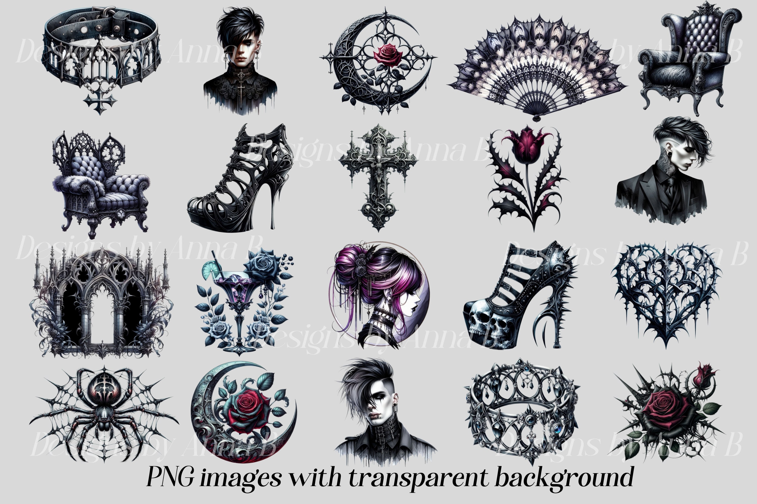Watercolor Gothic Clipart Bundle: Spooky Halloween Graphics (PNG ...