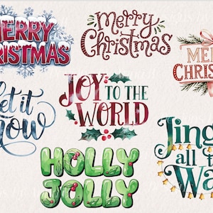 Watercolor Christmas Quotes Clipart: Festive Typography (PNG, Digital ...
