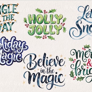 Watercolor Christmas Quotes Clipart: Festive Typography (PNG, Digital ...