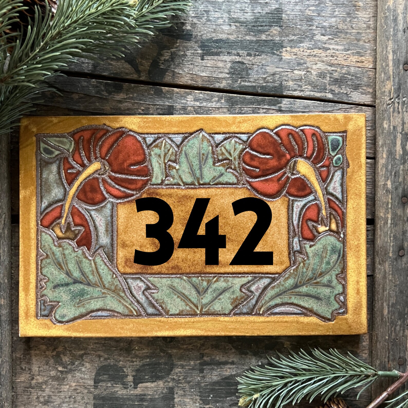 Custom Address Sign/house Sign House Number Tile With Poppies One of a ...