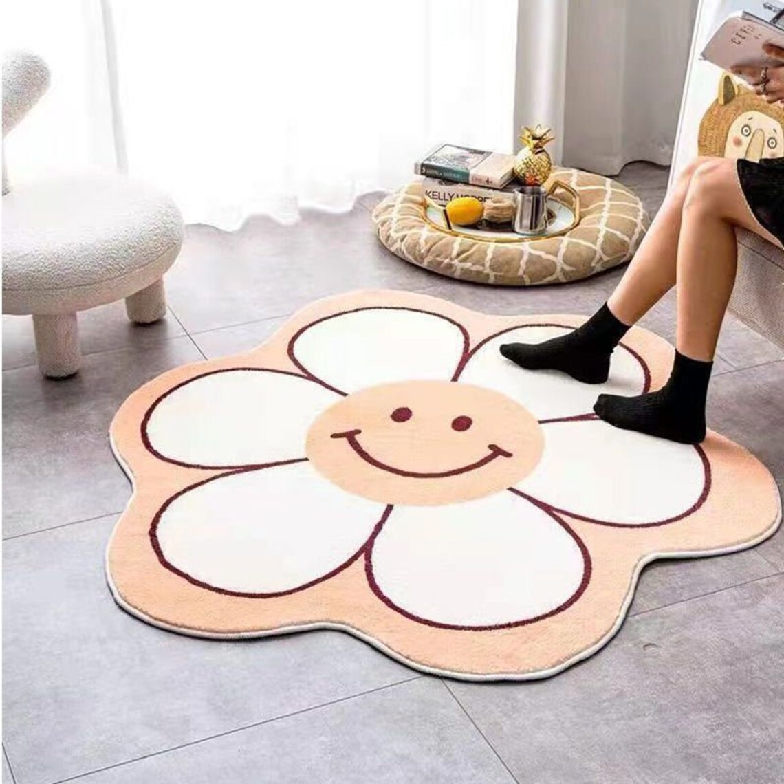 Novelty Smiley Face Flower Rugunique Home and Living - Etsy
