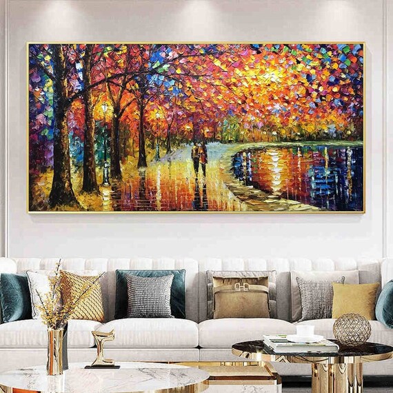 Painting Oil Abstract Romantic Couple Walking Landscape Oil Painting on ...