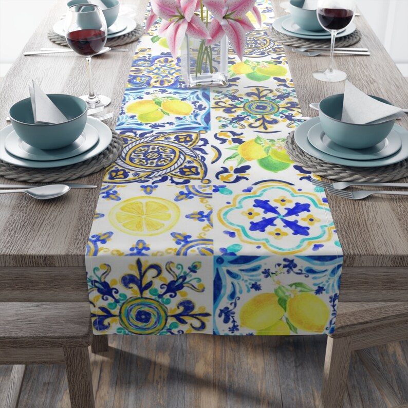 Italian Lemon Table Runner: Mediterranean Kitchen Decor - Etsy