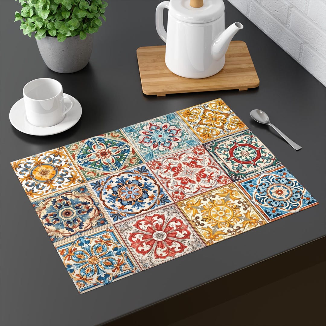 Cotton Placemats, Italian, Spanish, Portuguese Tiles, Italian Kitchen ...