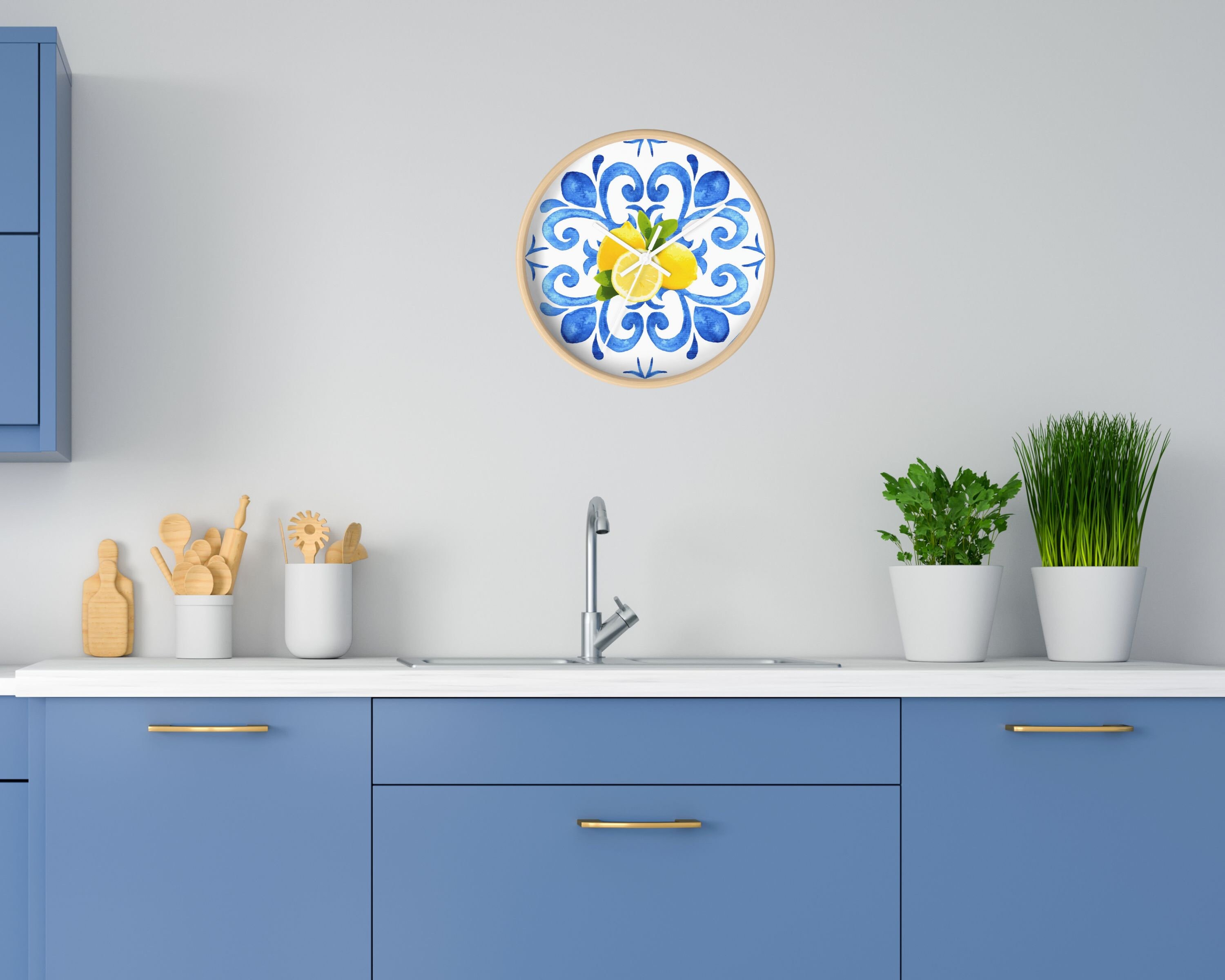 Italian Wall Clock, Italian Clock, Lemon Clock, Italian Blue Tile ...