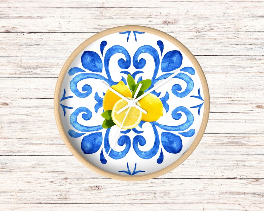 Italian Wall Clock, Italian Clock, Lemon Clock, Italian Blue Tile ...