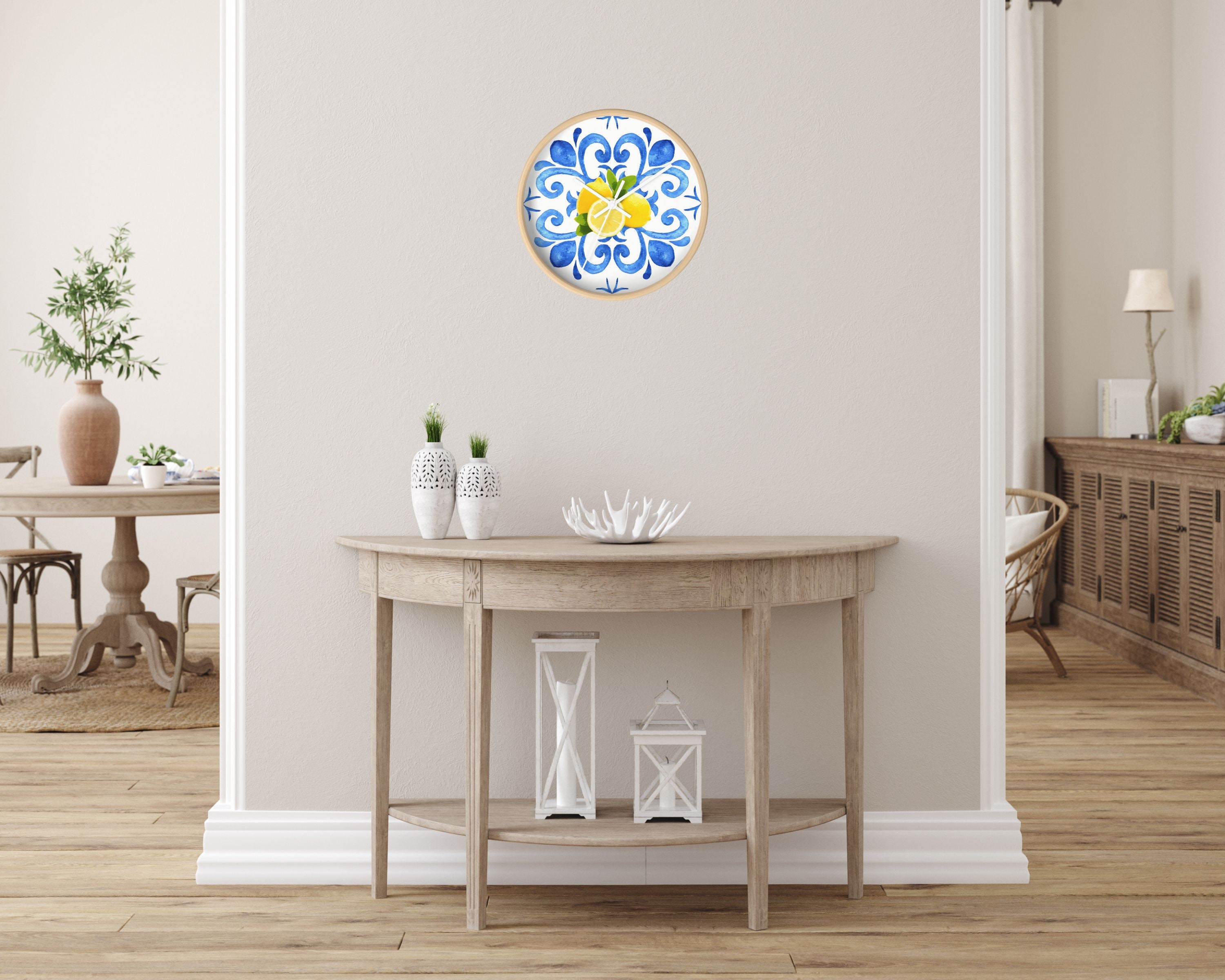 Italian Wall Clock, Italian Clock, Lemon Clock, Italian Blue Tile ...