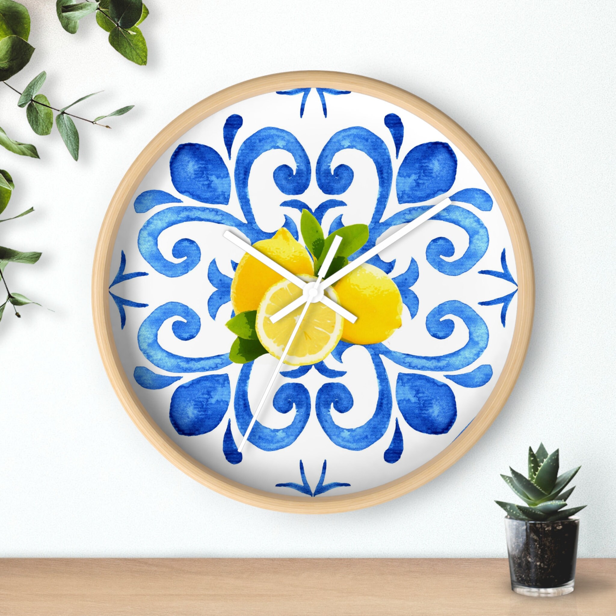 Italian Wall Clock, Italian Clock, Lemon Clock, Italian Blue Tile ...