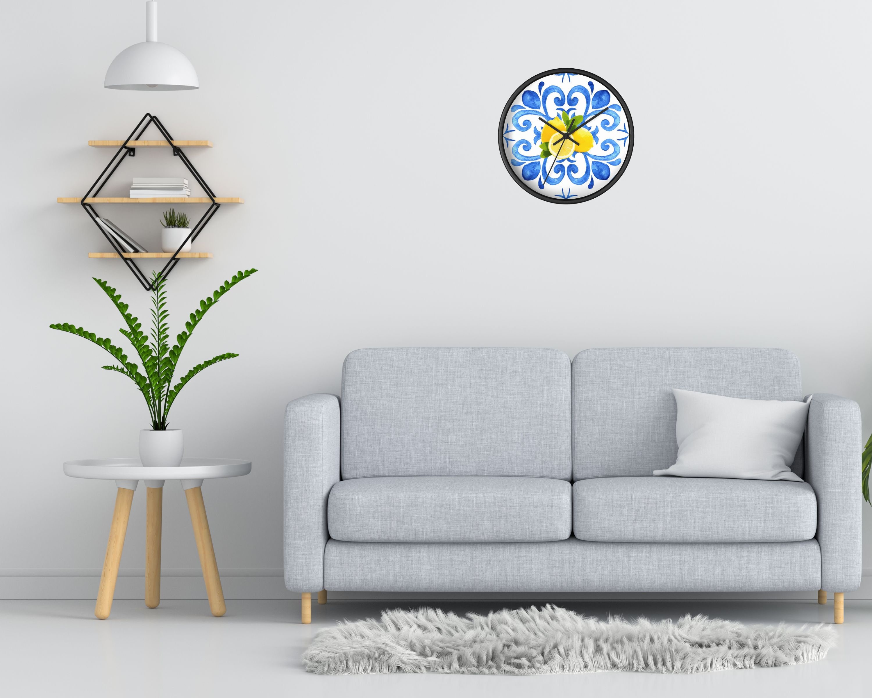 Italian Wall Clock, Italian Clock, Lemon Clock, Italian Blue Tile ...