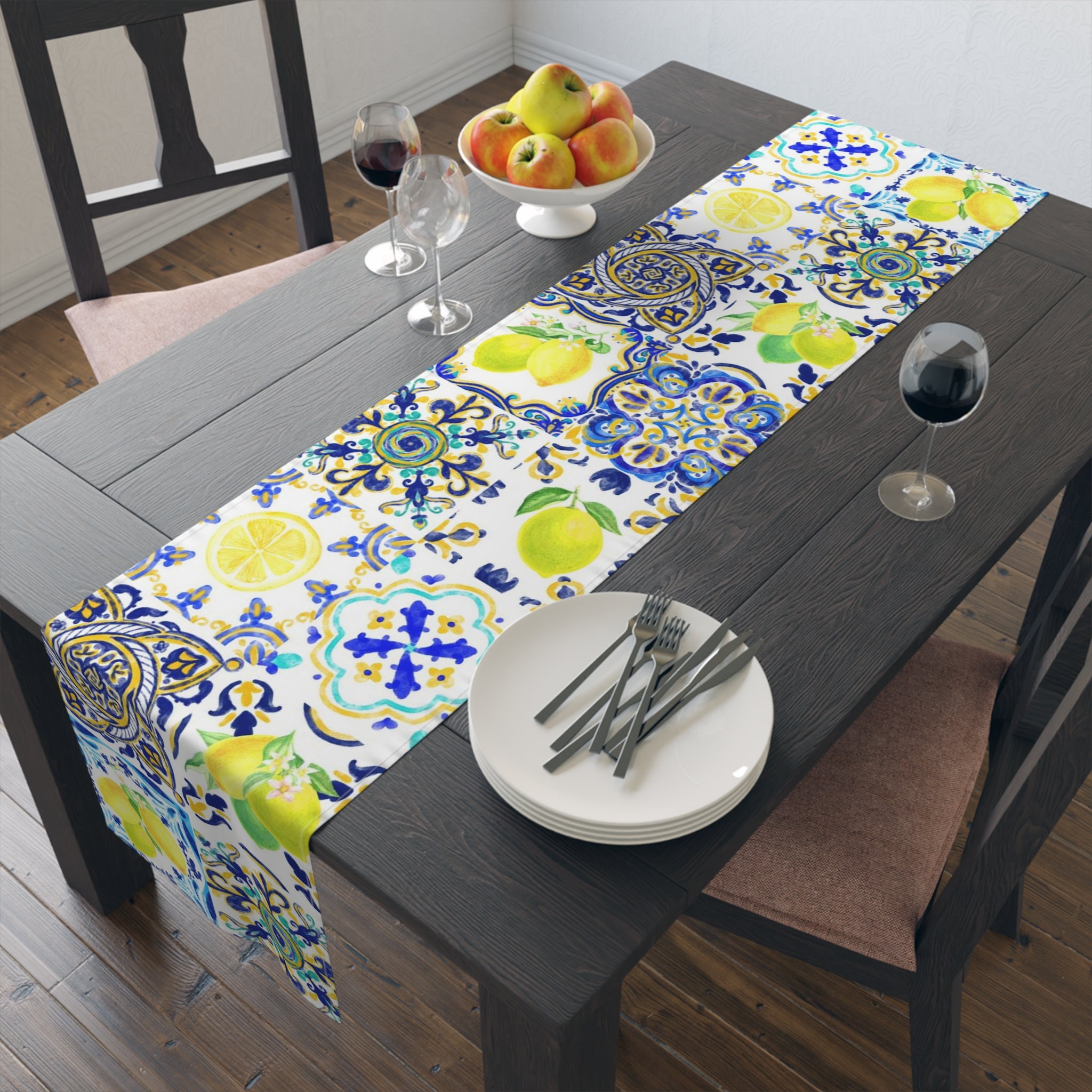 Italian Lemon Table Runner: Mediterranean Kitchen Decor - Etsy