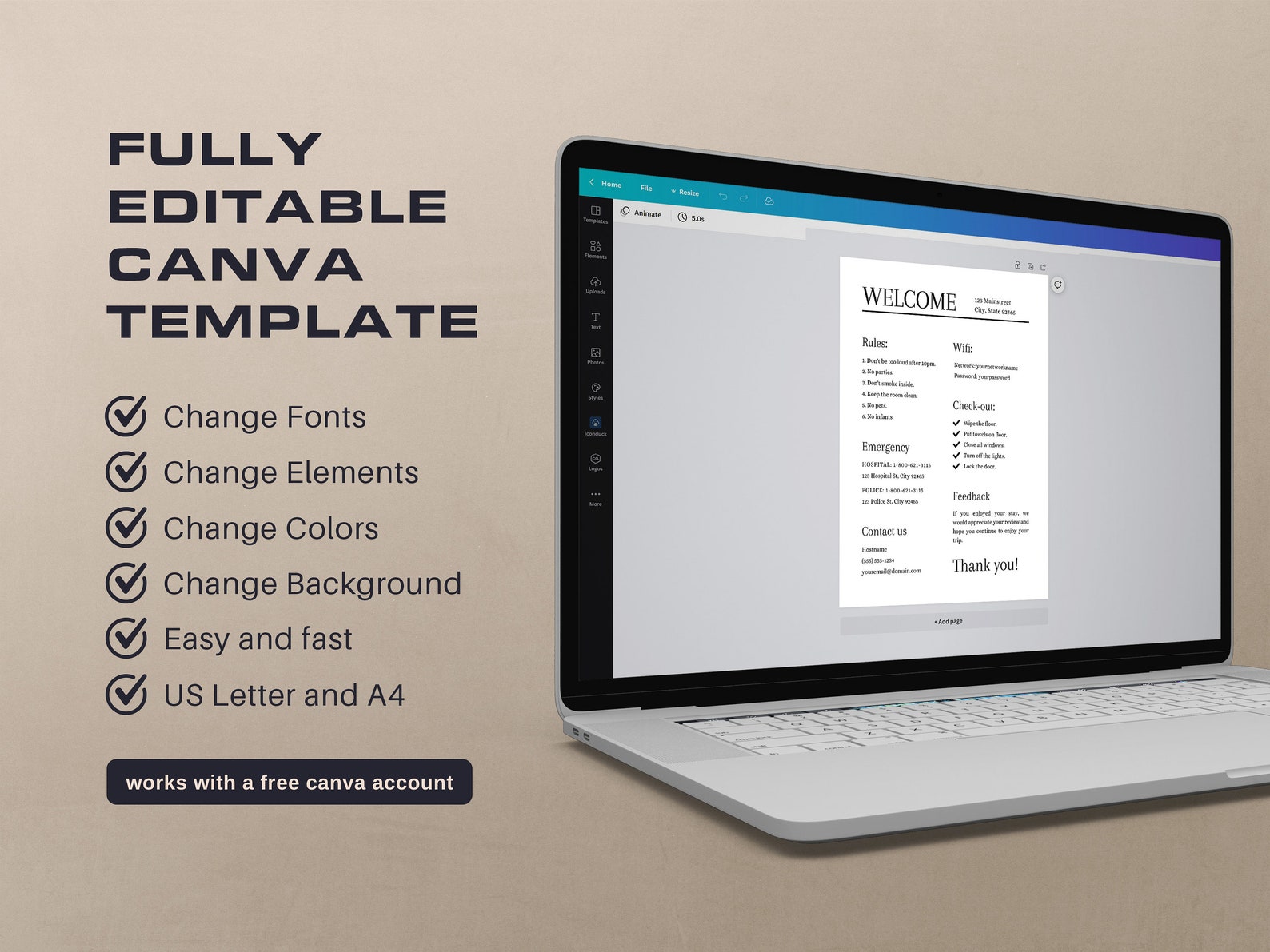 VRBO Welcome Sign Editable and Printable Canva Template. VRBO Template ...