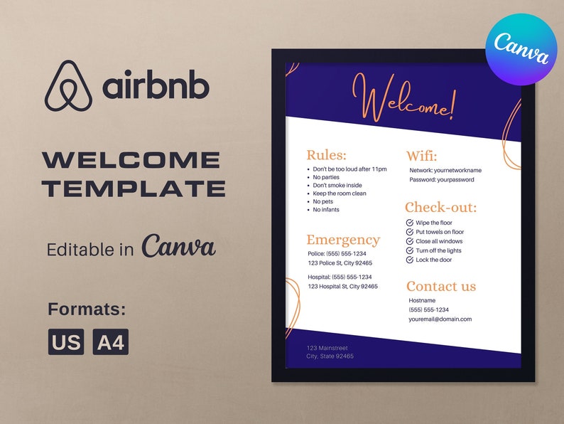 VRBO Welcome Sign Editable and Printable Canva Template. VRBO Template ...