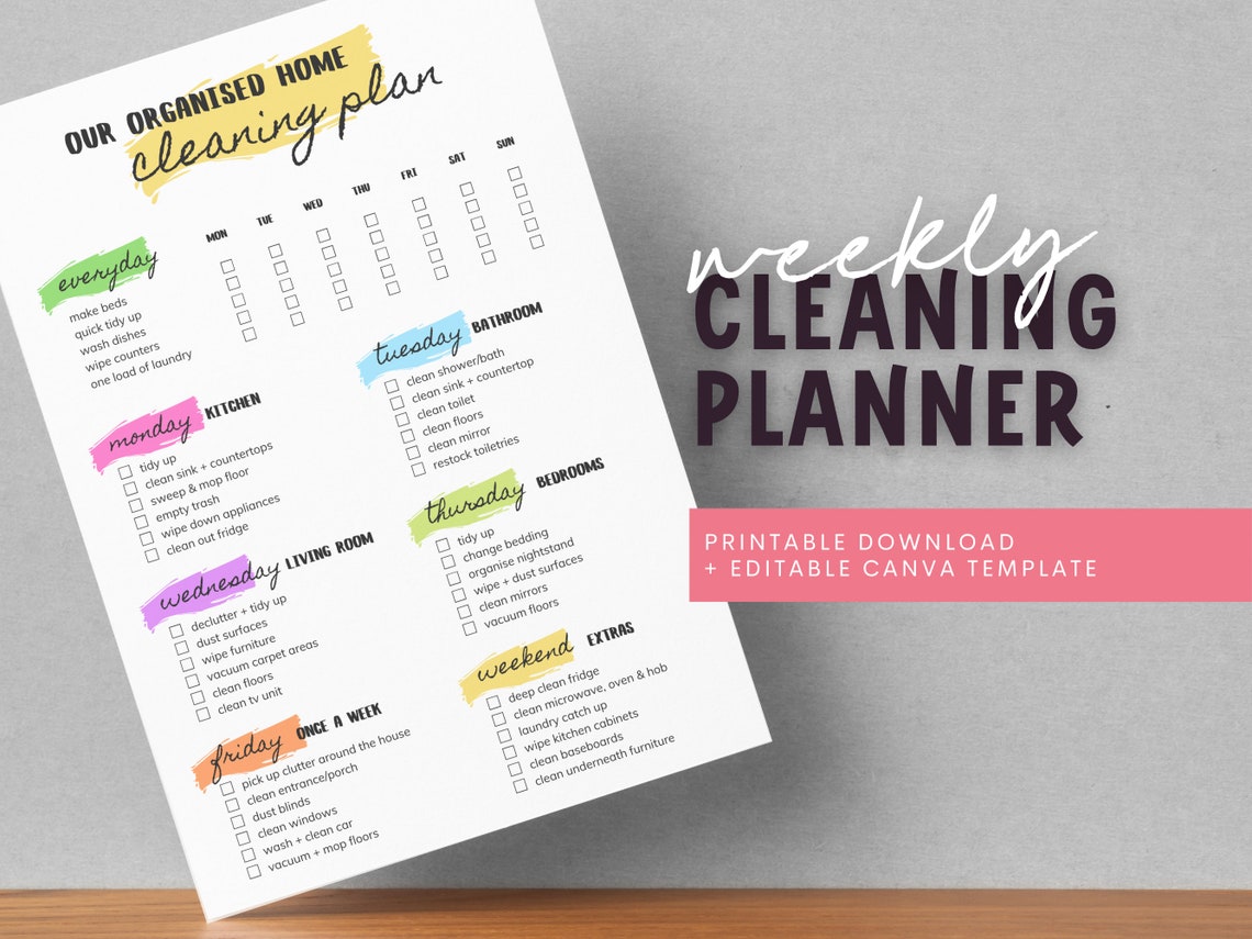 Printable Cleaning Checklist Daily Cleaning Planner Editable - Etsy