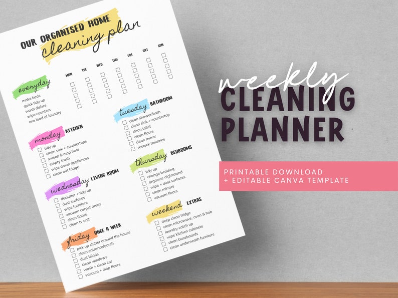 Printable Cleaning Checklist Daily Cleaning Planner Editable - Etsy