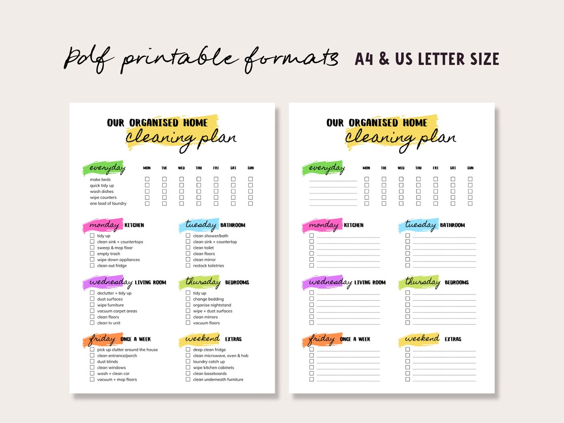 Printable Cleaning Checklist Daily Cleaning Planner Editable - Etsy