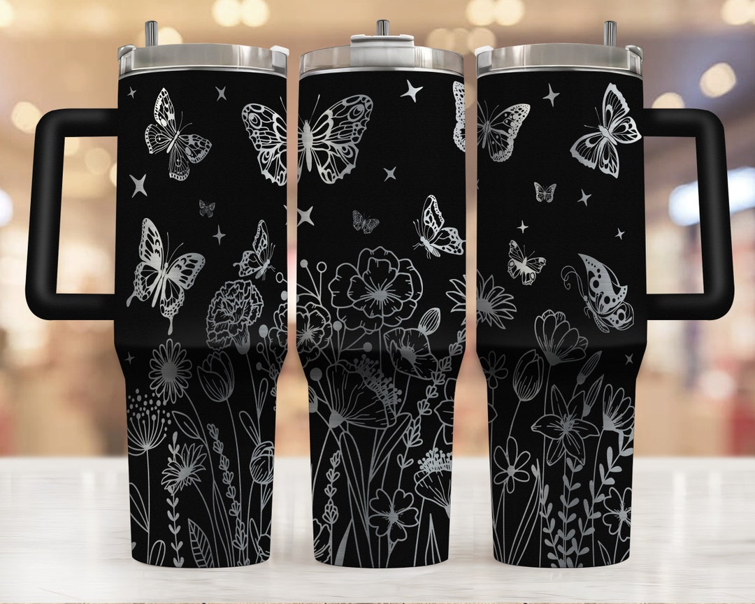 Butterflies and Blooms Laser Engraved Full Wrap Design for 40oz Tumbler ...