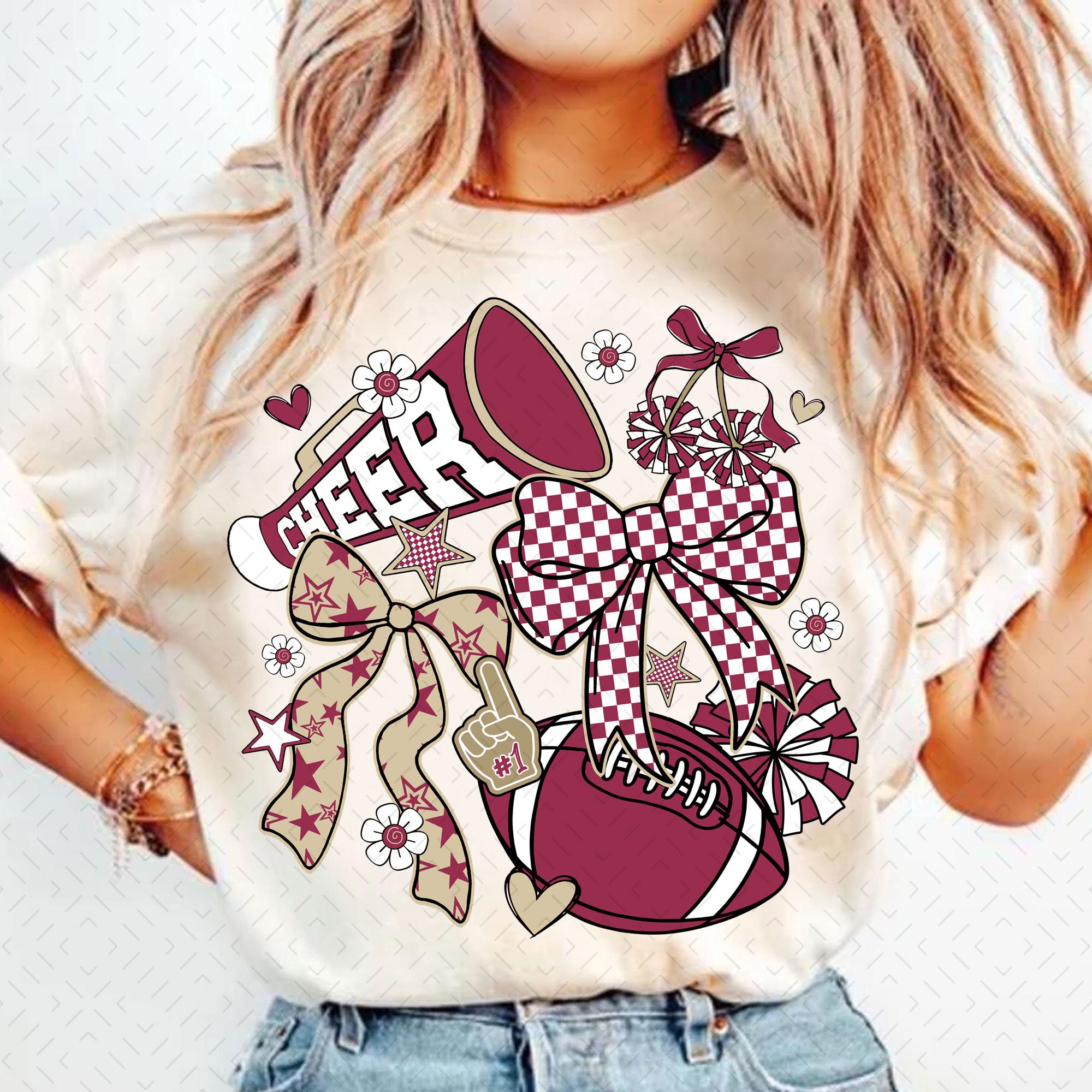 Preppy Cheerleader Coquette PNG – Maroon Cheer Mom Shirt Design – Cheer ...