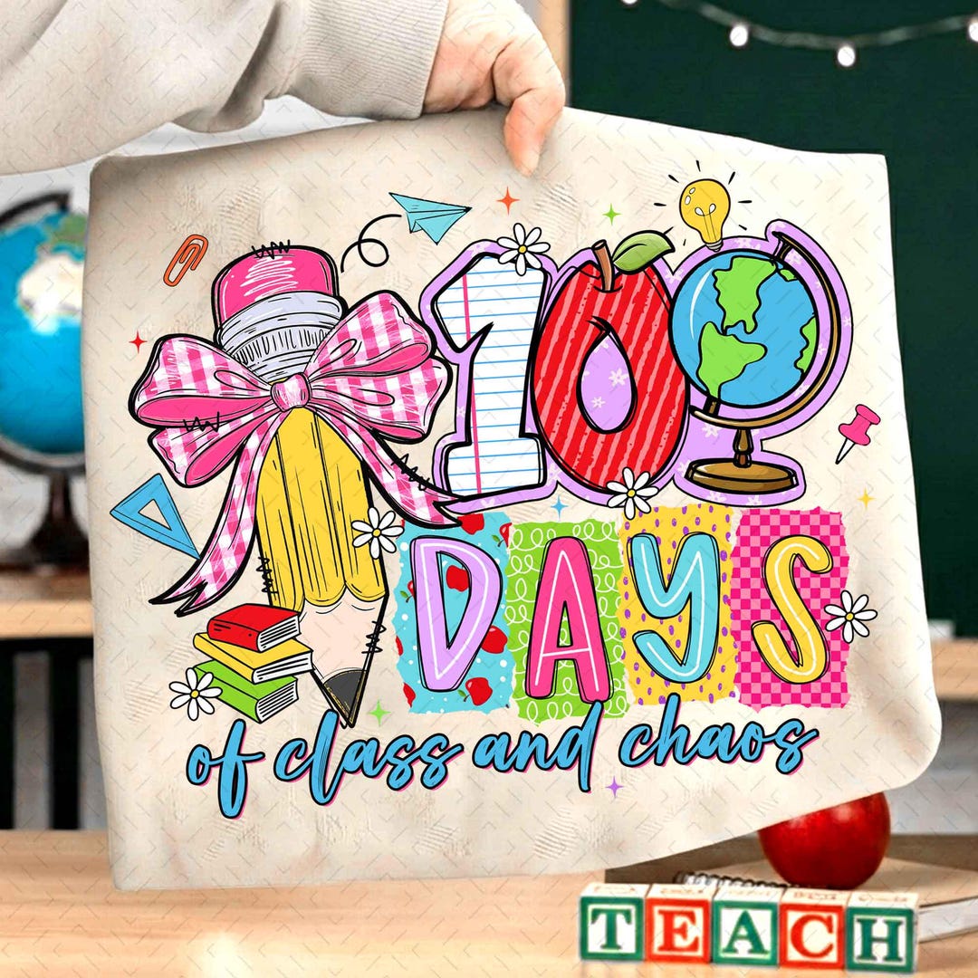 Preppy 100 Days of Class and Chaos PNG, Coquette Teacher Pencil Bow ...