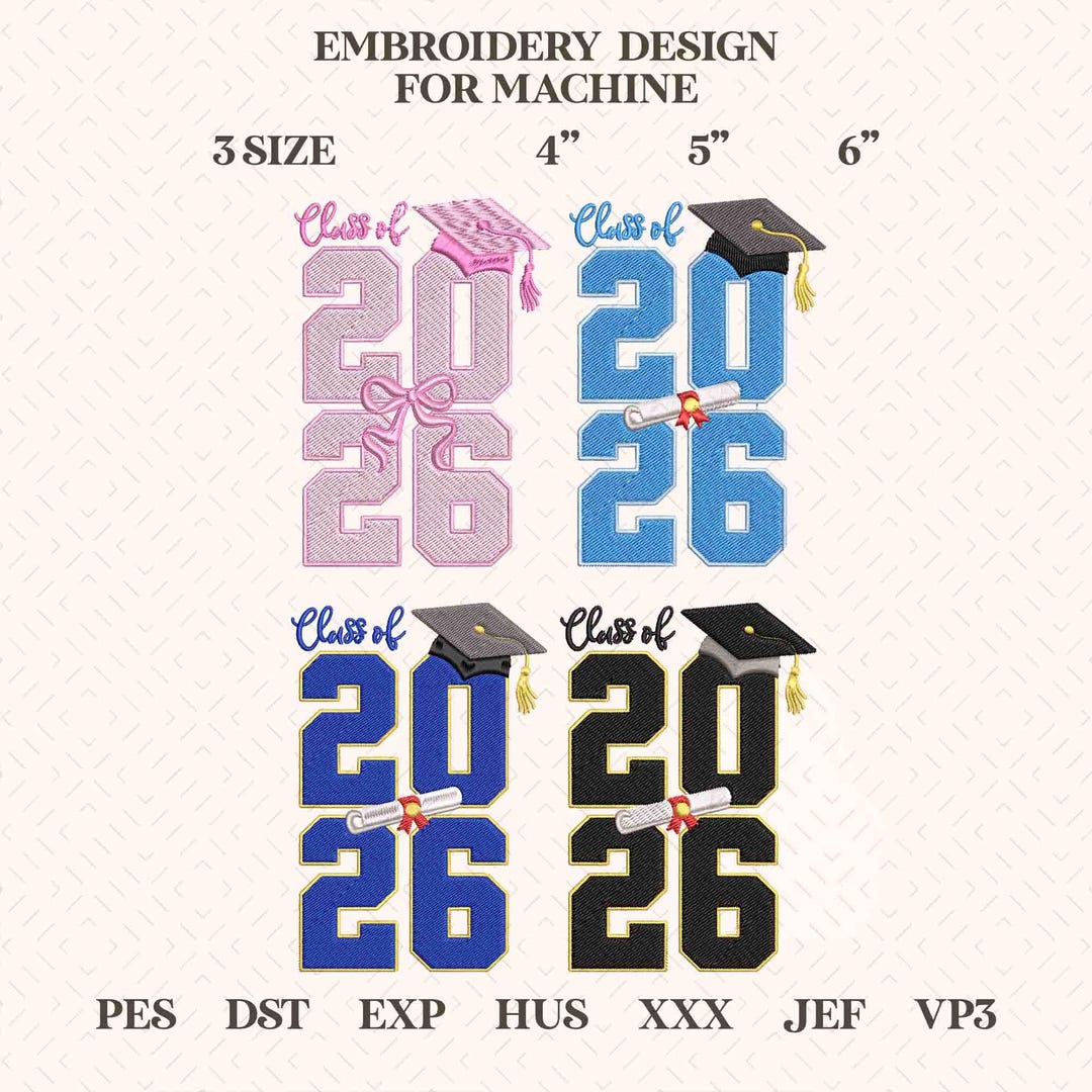 Class of 2026 Embroidery Designs Bundle, Graduation Cap Floral Styles ...