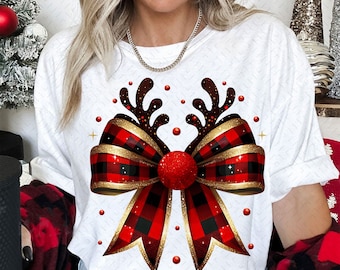 Christmas Coquette Bow Png, Coquette Christmas Glitter Png, Reindeer ...