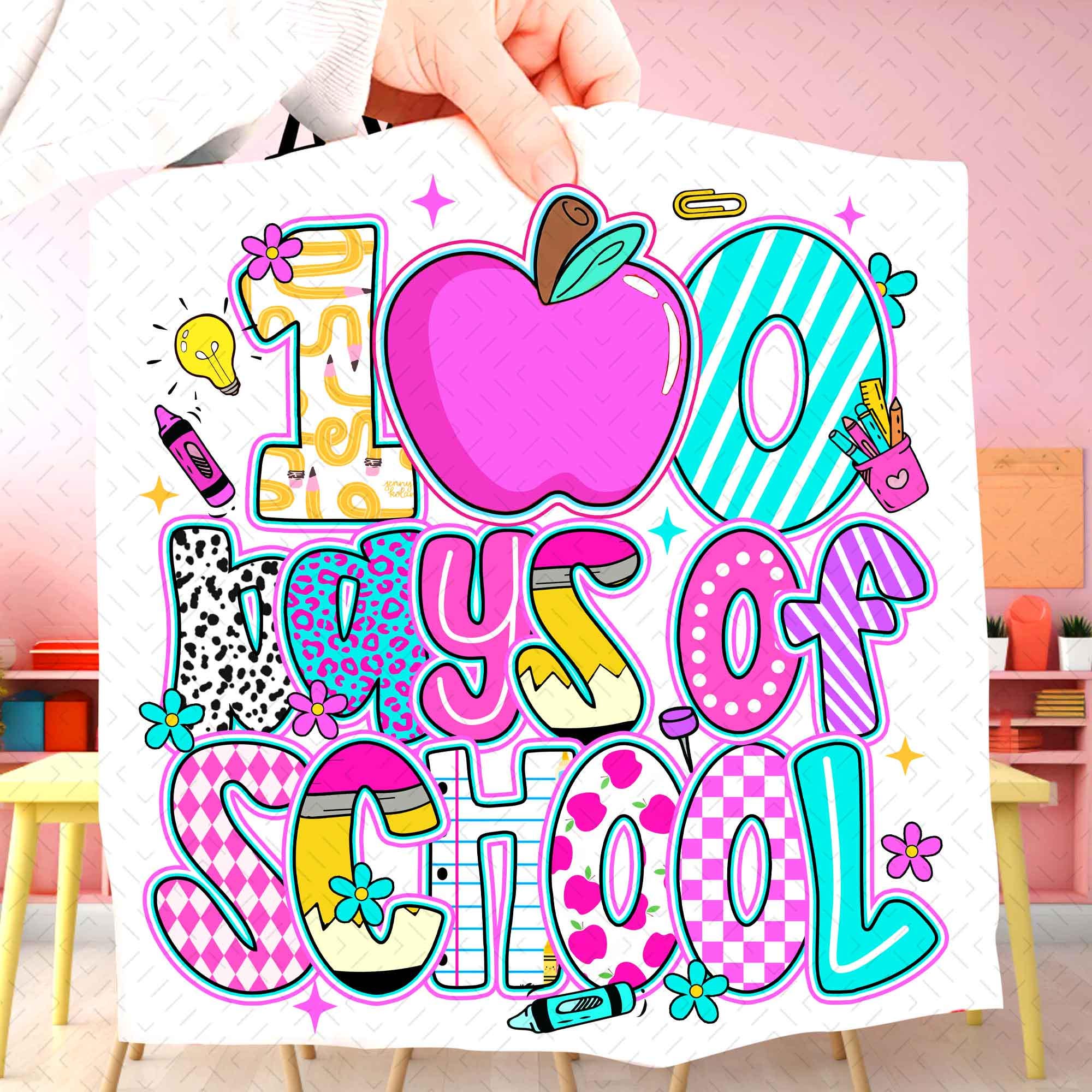 100 Days of School Png, Pink Apple Png, Doodle Letters Png, Retro ...