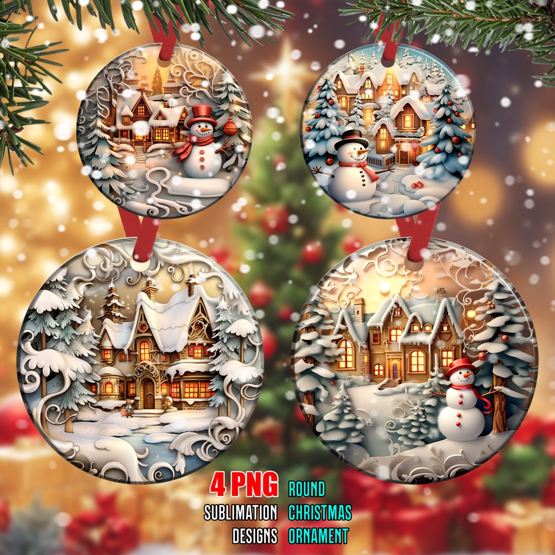 3D Christmas Ornaments Sublimation Bundle Round Ornament Clipart PNG ...