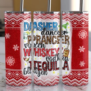Funny Christmas Tumbler Wrap, Drunk Reindeer 20oz Skinny Tumbler ...