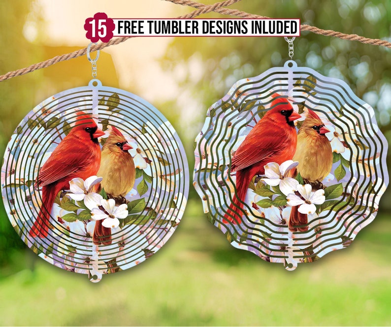 Cardinals and Flowers Wind Spinner Stained Glass Sublimation - Etsy