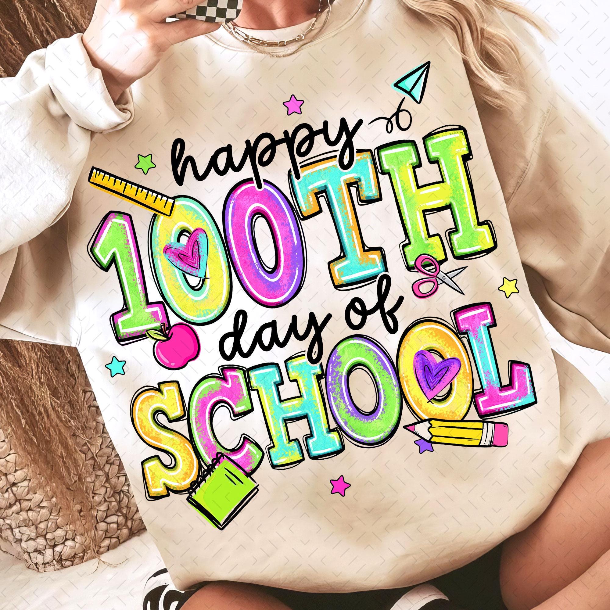 Happy 100th Day of School Png, 100 Days of School Png, Colorful Pencil ...