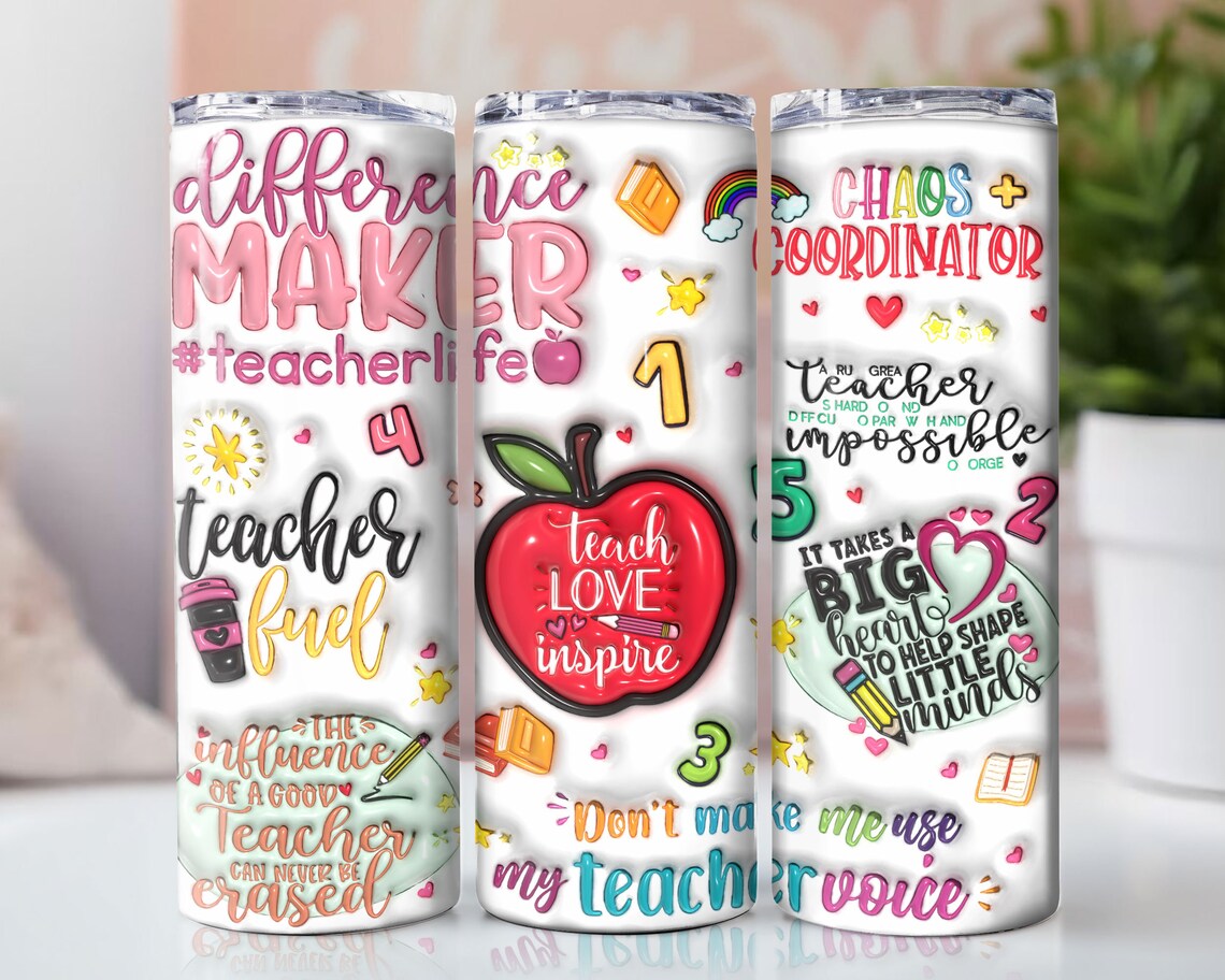 Personalized Pink Teacher 20oz Skinny Tumbler Png, Teach Love Inspire ...