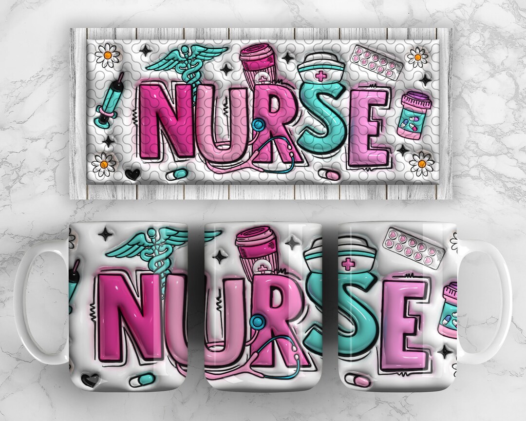 3D Inflated Nurse Mug Wrap PNG, 3D Western Nurse Puffy Mug Wrap PNG ...
