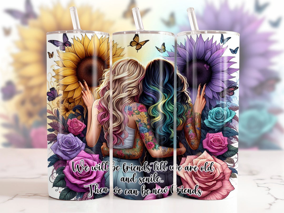Best Friend, 20oz Tumbler Wrap, Pastel Sunflowers, Sublimation, Girl ...