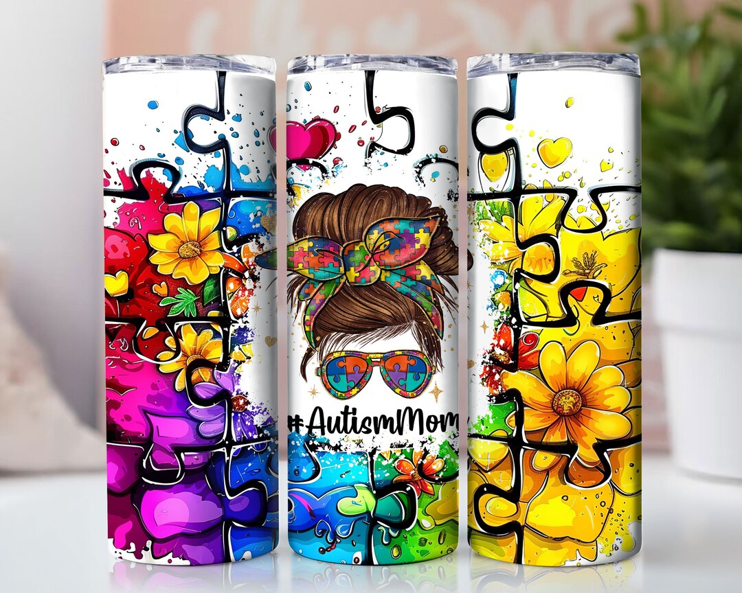 Autism Awareness Puzzle Mom 20oz Skinny Tumbler, Autism Tumbler Wrap ...