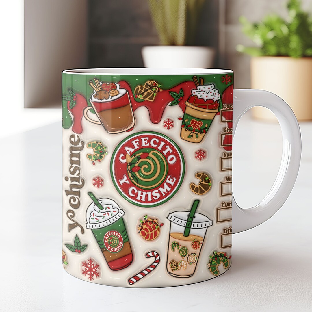 3D Cafecito Y Chisme Christmas Conchas Inflated Mug Wrap, Concha Lights ...
